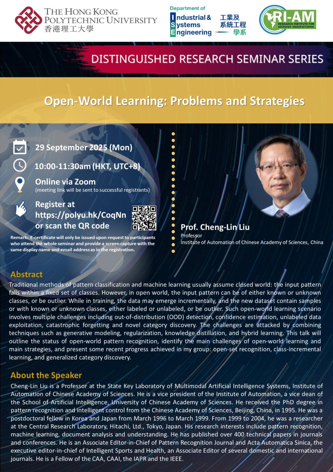 Prof. Cheng-Lin Liu gave a talk on “Open-World Learning: Problems and ...